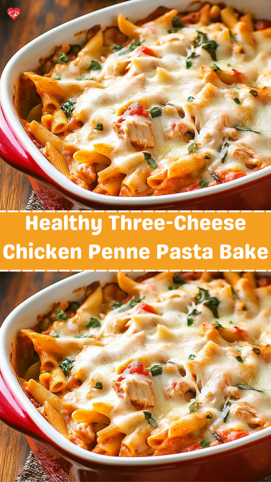 Healthy Three-Cheese Chicken Penne Pasta Bake - Family Dinner Recipes
